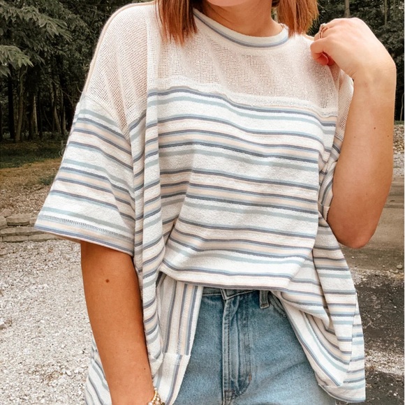 Doe & Rae | Tops | 6 Doe And Rae Small Top Stripes Mesh Top | Poshmark